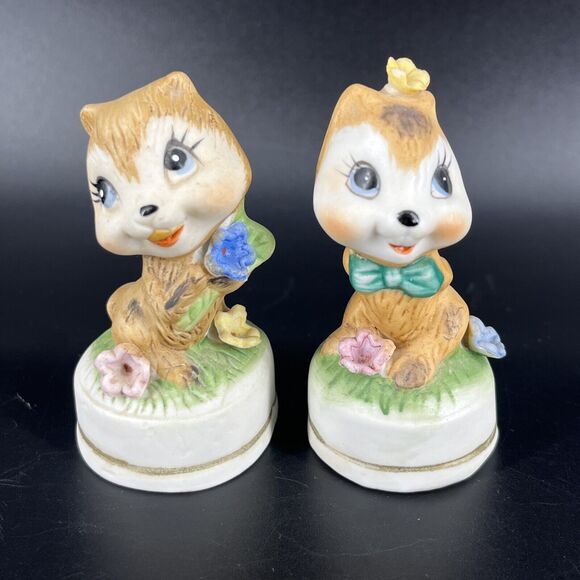 Unbranded | Accents | Vintage Chipmunk Squirrel Girl And Boy Bisque Ceramic Figurines Flowers ...